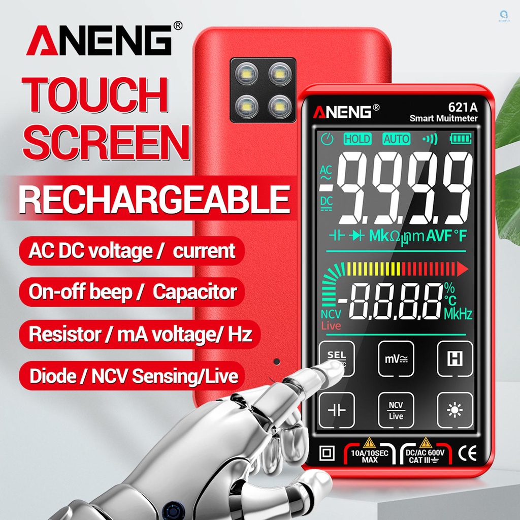 [NewTools] Aneng มัลติมิเตอร์ดิจิทัล หน้าจอสัมผัส 621A 9999 เคาท์ ช่วงอัตโนมัติ แบบพกพา ชาร์จได้ ...