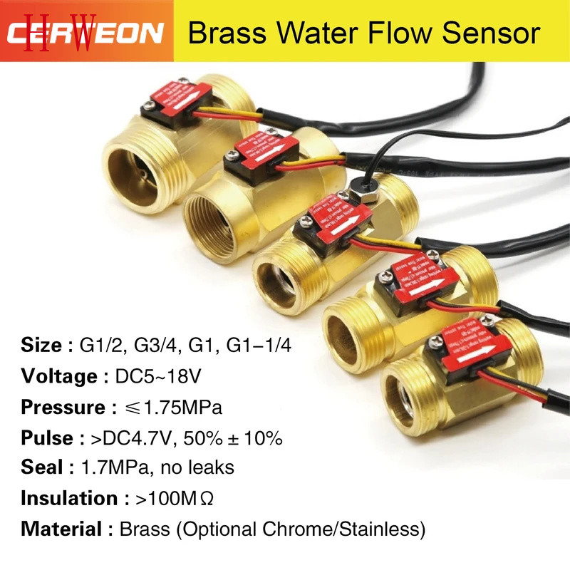 เซ็นเซอร์การไหลของน้ําทองเหลือง Hall Effect Flow Meter Liquid Flow Rate ...