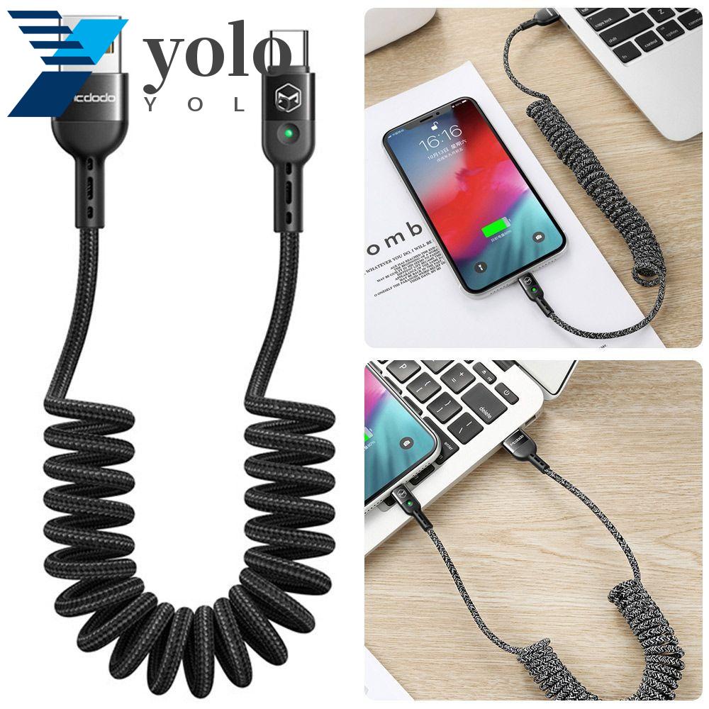 Yolo สายชาร์จ USB Type C แบบสปริงถัก ทนทาน สําหรับข้อมูล IOS LED | Shopee Thailand