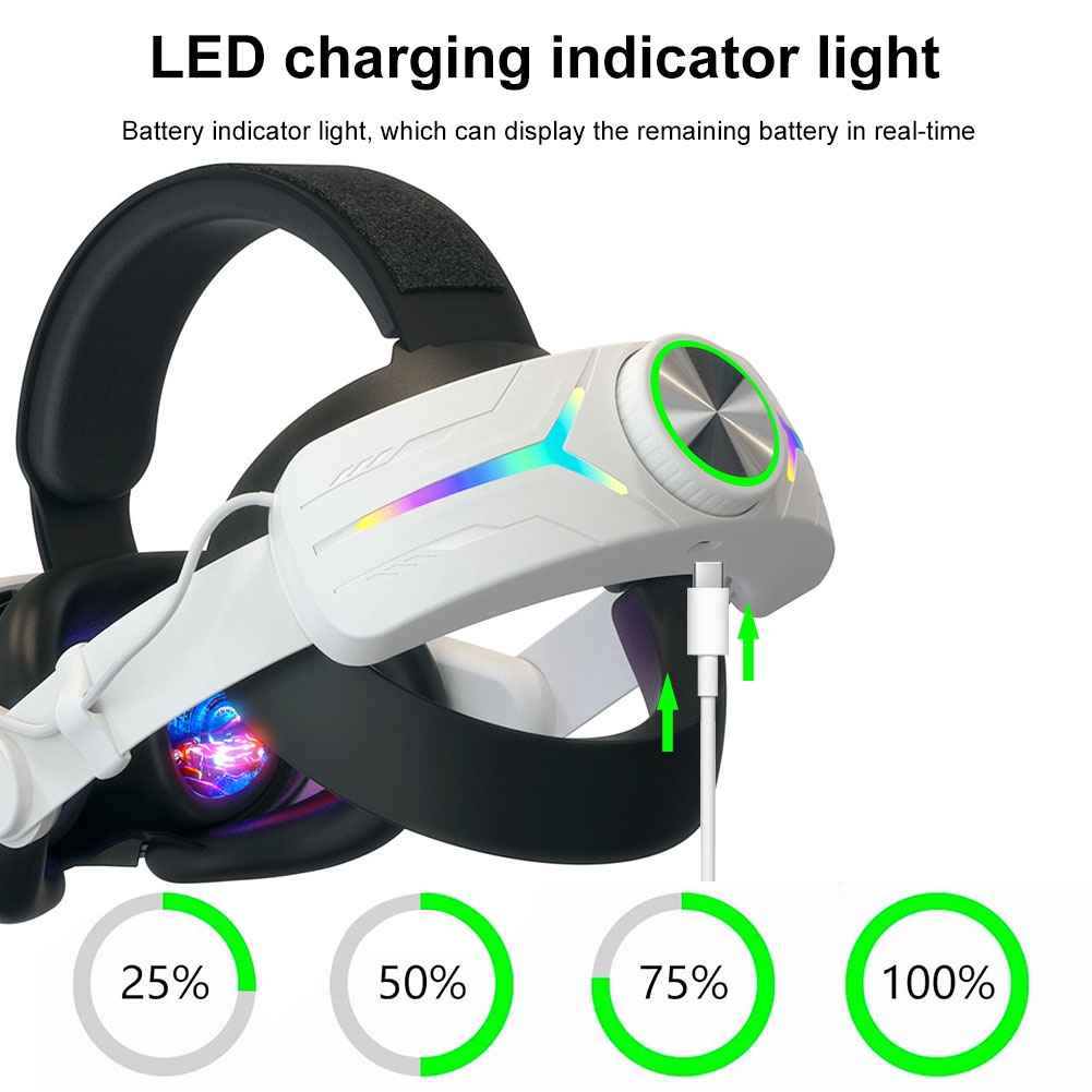 แถบคาดศีรษะ VR RGB LED แบ็คไลท์ 8000mAh ปรับได้ ชาร์จแบตเตอรี่ สําหรับ ...