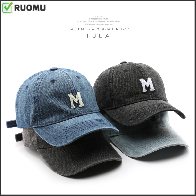 Ruomu หมวกเบสบอล ผ้ายีน ลายตัวอักษร M สไตล์วินเทจ กันแดด กลางแจ้ง ...