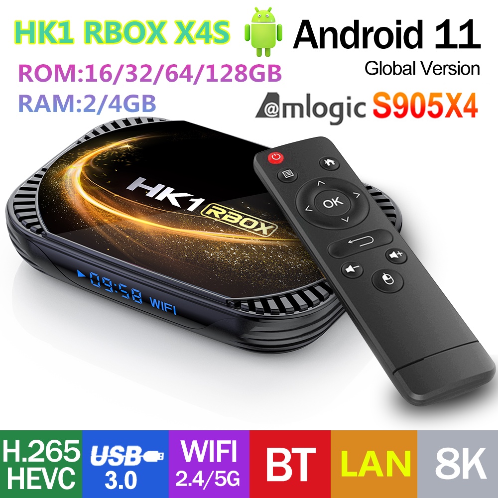 Hk1 RBOX X4 X4S กล่องทีวีแอนดรอยด์ 11.0 Amlogic S905X4 2G 16G 4GB 32G 64G 128GB ROM BT 2.4G 5G ...