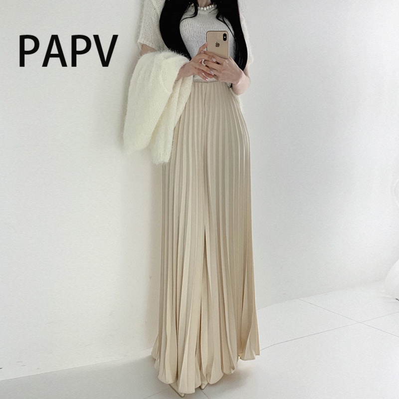 Papv กางเกงพลีท ขากว้าง เอวสูง แบบบาง แฟชั่น 900 | Shopee Thailand