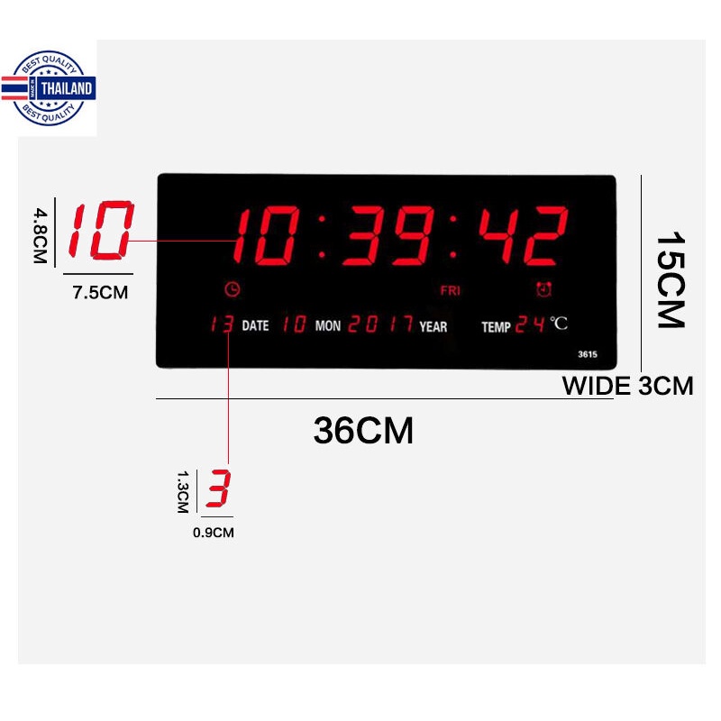 YX-3615 นาฬิกาดิจิตอลLED นาฬิกาแขวนติดผนัง Number Clock แขวนผนัง รุ่น ...