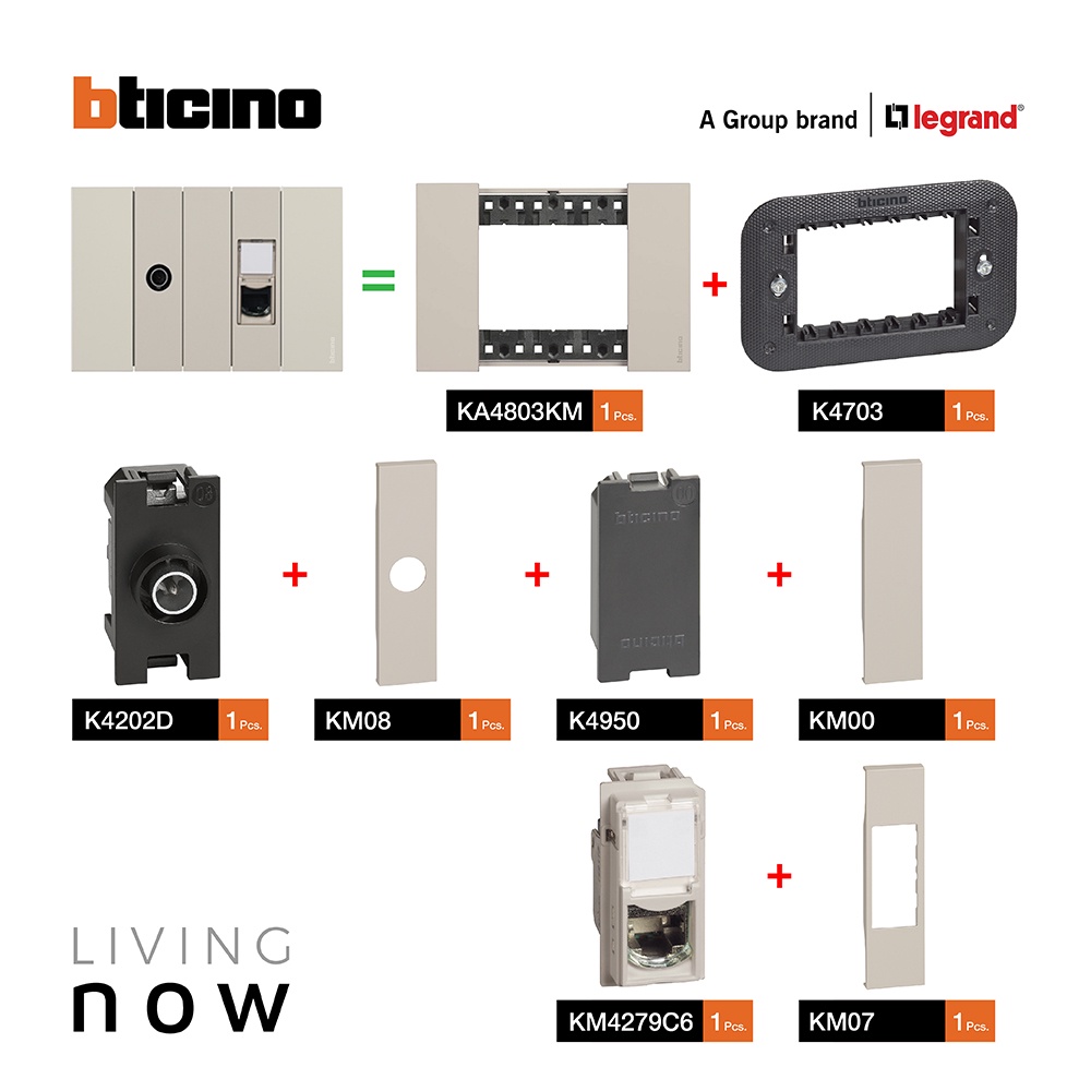 BTicino ชุดเต้ารับโทรทัศน์+เต้ารับคอมพิวเตอร์ สีแซนด์ TV Socket + Data ...