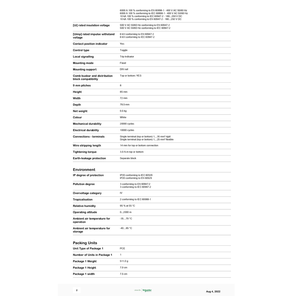 Schneider A9F74463 Miniature Circuit-Breaker, Acti9 iC60N, 4P, 63 A, C ...