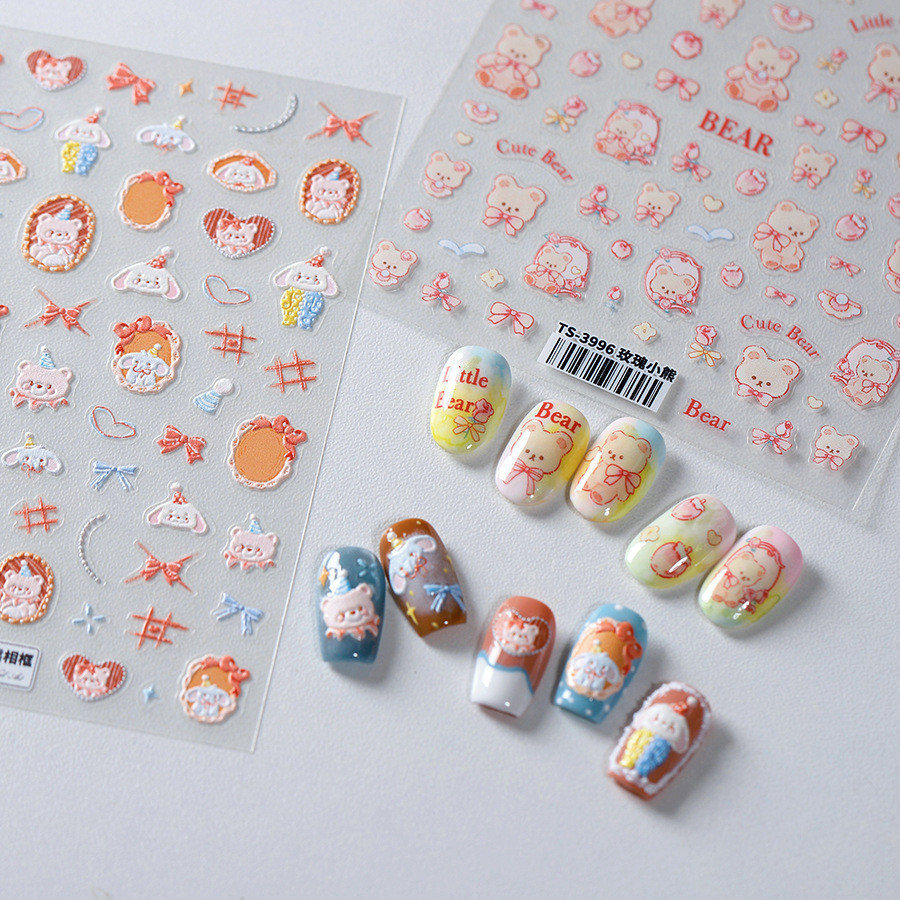 [Meow.sensei] สติ๊กเกอร์เล็บ 3D ลายการ์ตูนธาตุเหล็ก Magico TS-3919 กรอบหมี สติ๊กเกอร์เล็บแบบด้าน ...