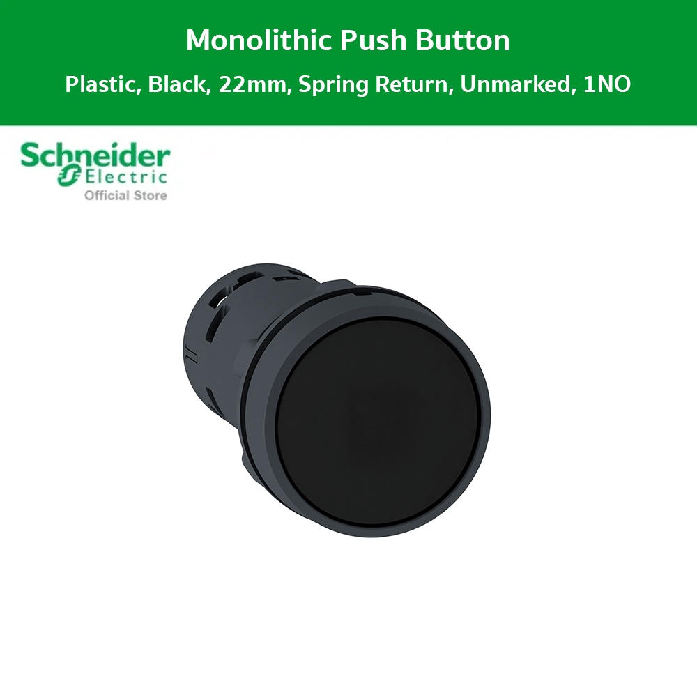 Schneider Electric Monolithic push button,Harmony XB7,plastic,black,22mm,spring return,unmarked ...
