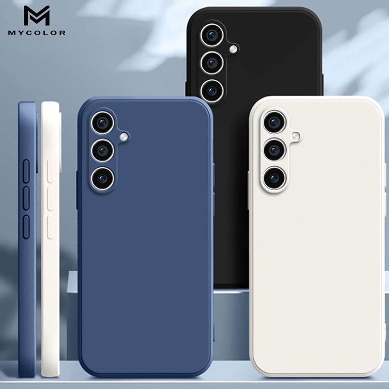 เคสซิลิโคนนิ่ม ขอบตรง สีพื้น สำหรับ Samsung ss Galaxy A16 A06 A56 A36 A26 A55 A54 A53 A52 A52s ...