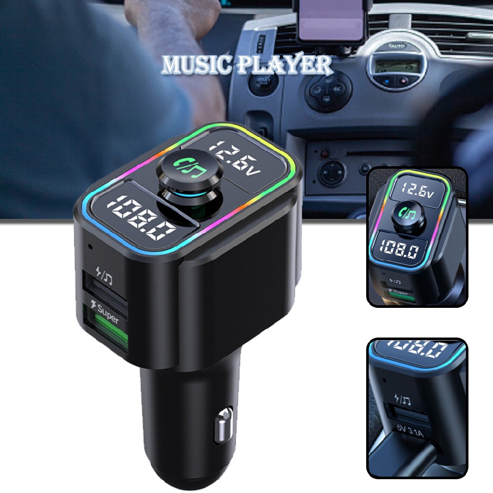 Car Wireless FM 5.0 Transmitter Adapter 2 USB Charger AUX Hands Free ...