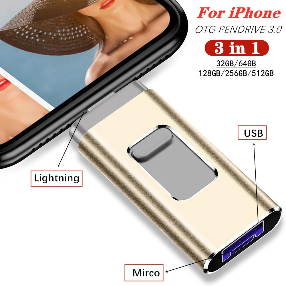 แฟลชไดรฟ์ 3 in 1 USB 3.0 128GB 64GB โลหะ สําหรับ iphone iPad iso Android OTG Mirco USB | Shopee ...