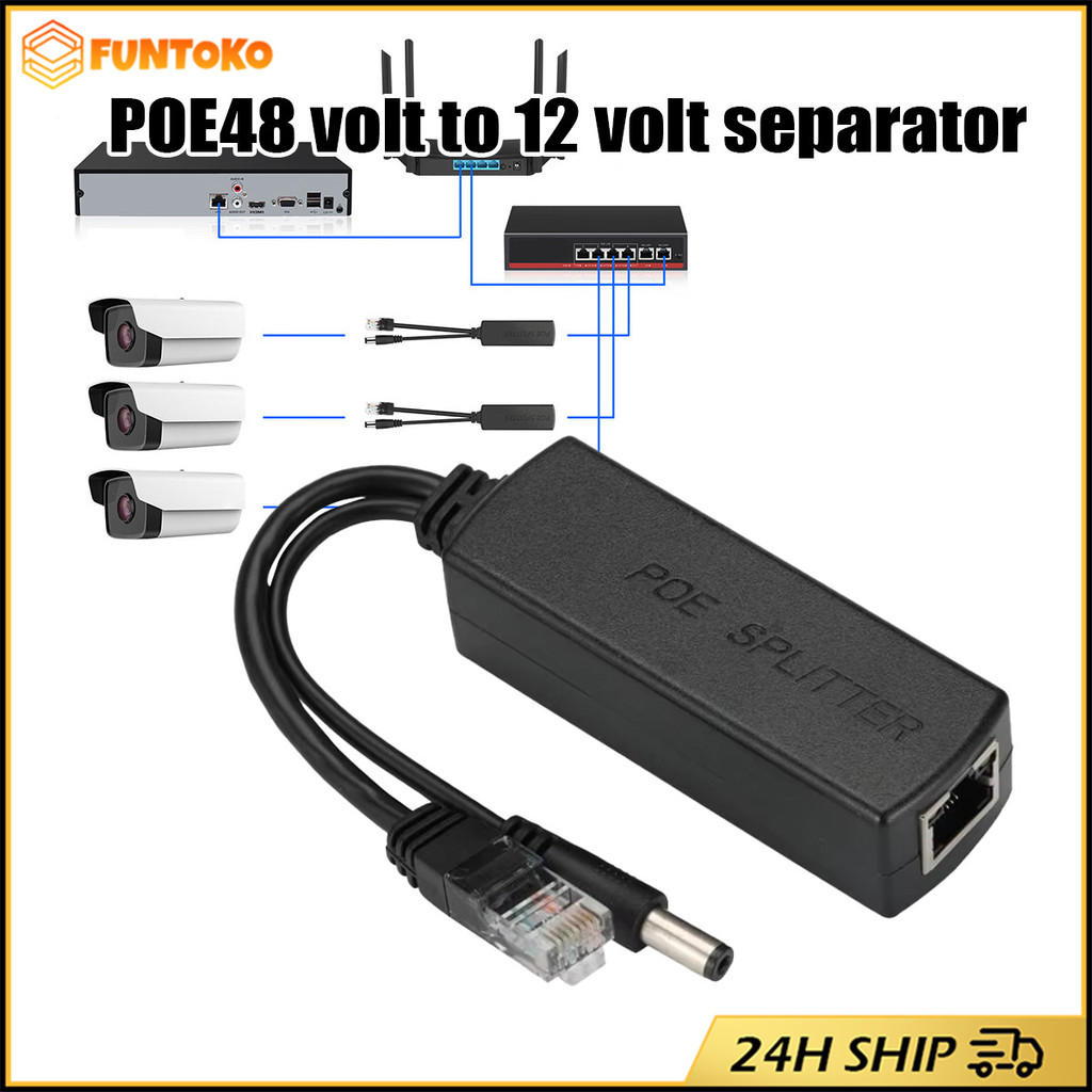 POE Splitter 48V DC Step-Down to 12V แปลง 48v to 12v /POE 48V เป็น 12V ...