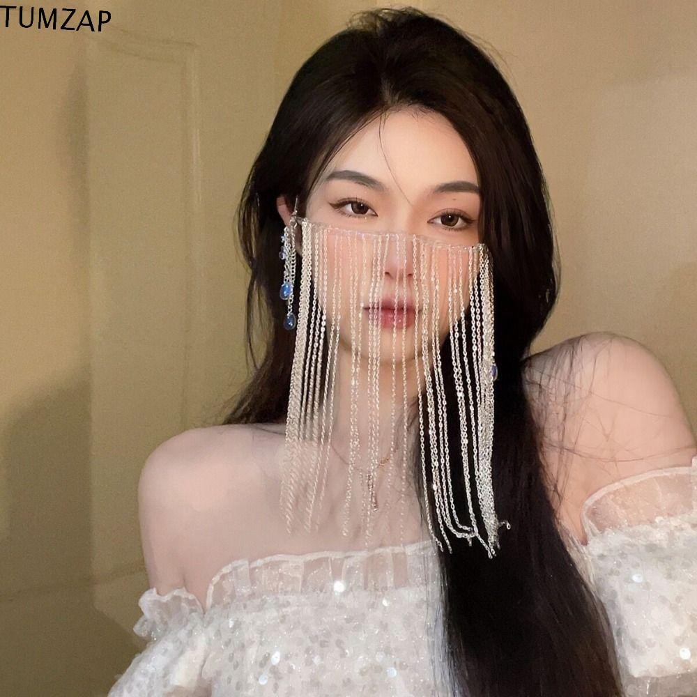 ผ้าคลุมหน้า TUMZAP, หน้ากากเต้นรําสไตล์โบราณหรูหรา, ครอบคลุมใบหน้า Jewellery Handmade แขวนหูยาว ...