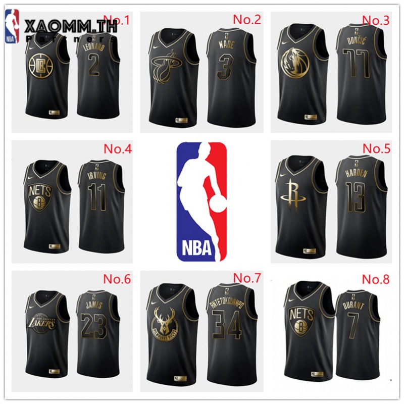 เสื้อกีฬาแขนสั้น ลายทีม NBA jerseys black gold v Jersey James Leonard ...