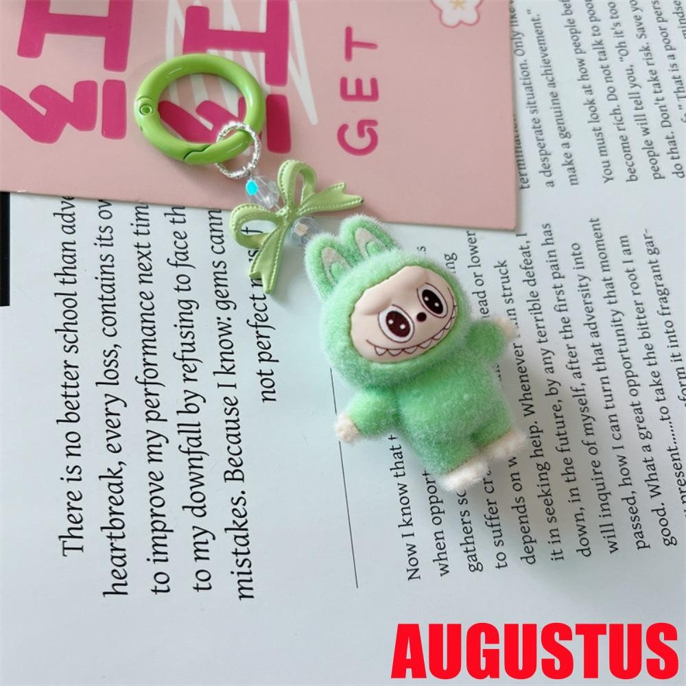 Augustus Flocking Labubu Key Ring, Bow Pendant ตุ๊กตาการ์ตูนพวงกุญแจ ...