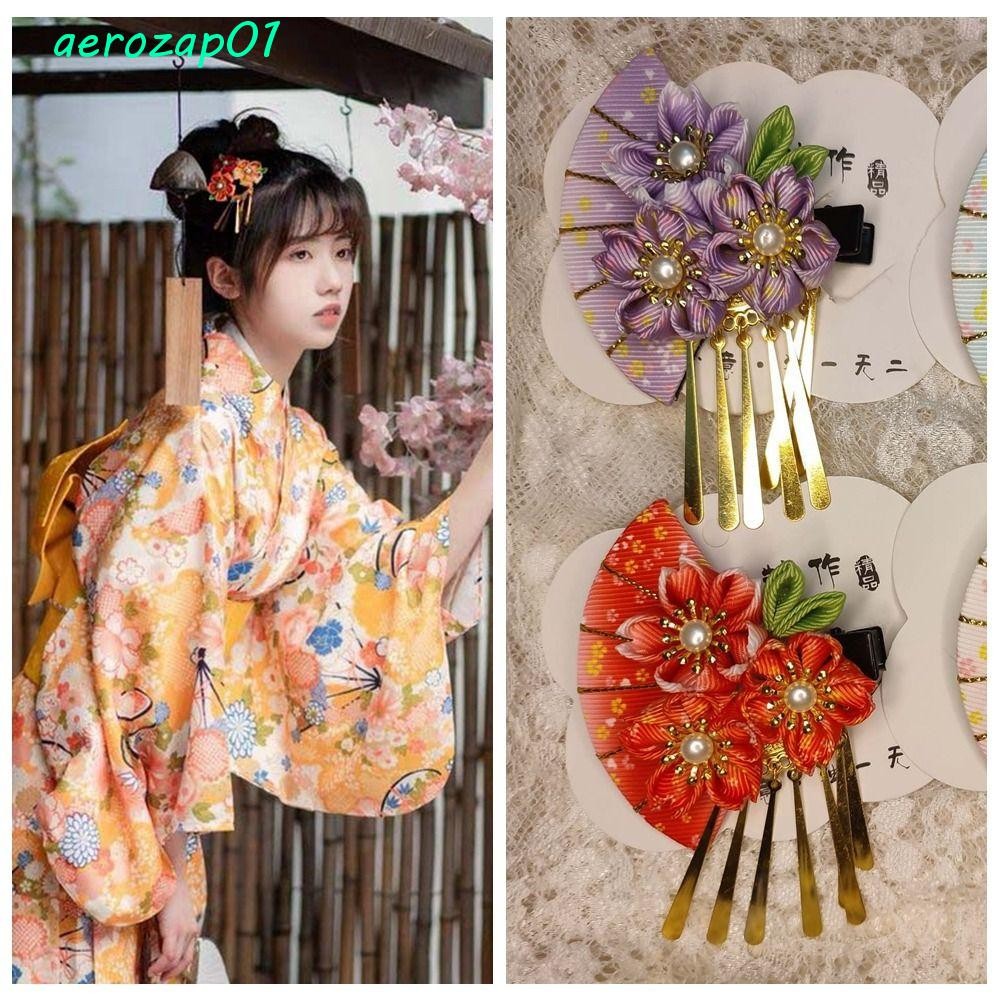 Aerozap พู่พัดลม Hairpin, พู่ดอกไม้ชุดกิโมโนญี่ปุ่น Headwear, ผ้าหวาน ...