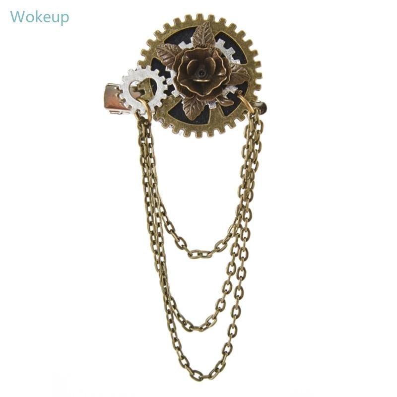 Woke เข็มกลัด Pin พร้อมเกียร์ Steampunk และพู่โซ่กิ๊บโลหะหมุดนิรภัย ...