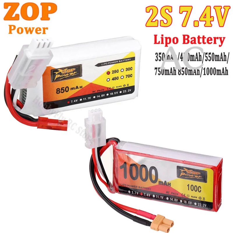 AC ZOP Power Battery 2S 7.4V 350mAh 450mAh 550mAh 750mAh 850mAh 1000mAh 70C/95C Lipo Battery W ...