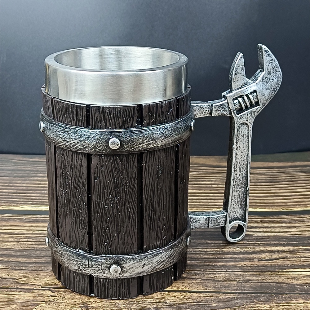 Viking Vintage Oak Barrel Beer Mug Stein with Stainless Steel Liner ...