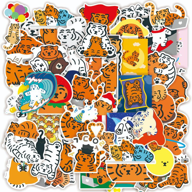 10/30/50pcs Illustration Cute Tiger Stickers Waterproof Skateboard ...