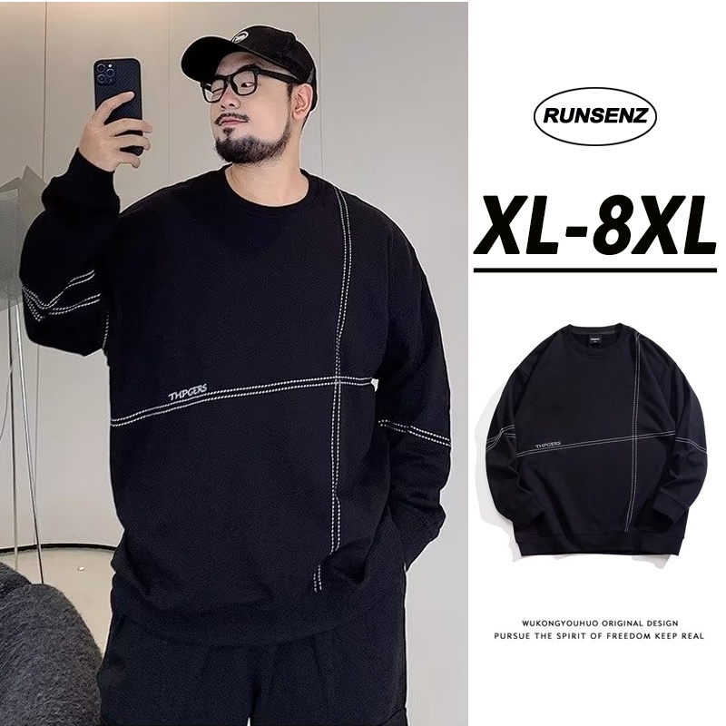 เสื้อยืดกันหนาว คอกลม แขนยาว ทรงหลวม โอเวอร์ไซซ์ XL-8XL สีดํา สําหรับผู้ชาย | Shopee Thailand