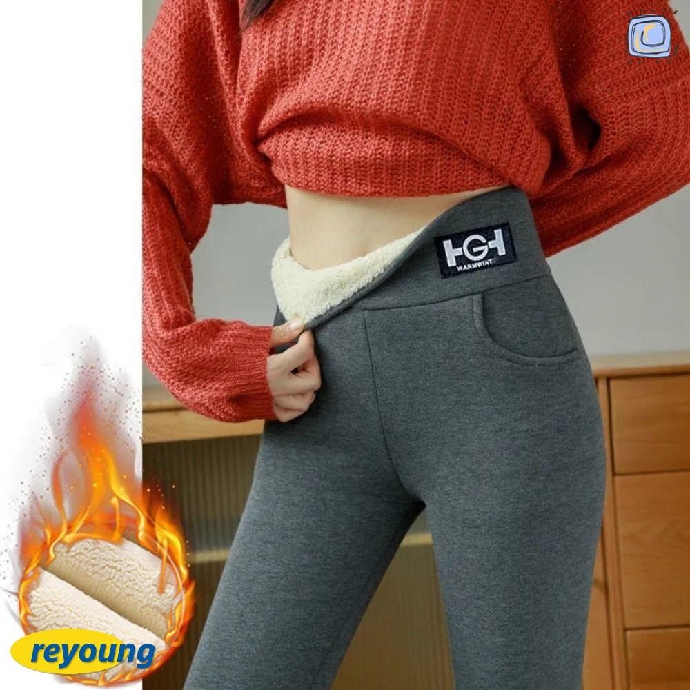 เลกกิ้งบุขน REYOUNG เลกกิ้งกันหนาวนุ่มเอวสูงฤดูใบไม้ร่วงฤดูหนาวยืดหยุ่นข้นเลกกิ้งความร้อนผู้หญิง ...