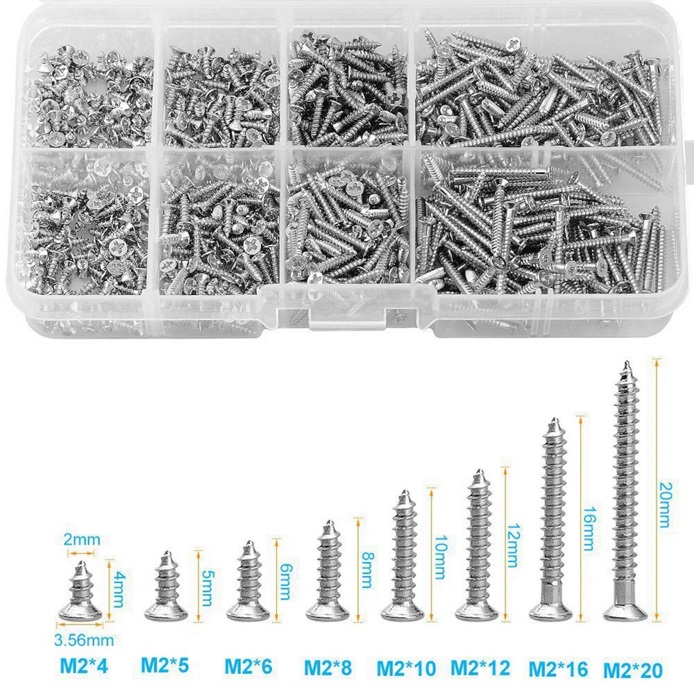 800pcs/box Nickel-Plate Carbon Steel Self Tapping Screw M2x4 M2x5 M2x6 ...
