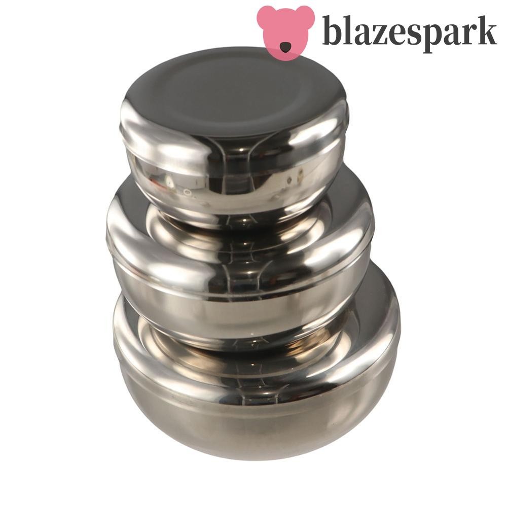 Blazespark ชามสแตนเลสเกาหลี, ชามข้าวชั้นเดียวทรงกลม, บนโต๊ะอาหาร Anti Drop พร้อมฝาปิดเด็กสีเงิน ...