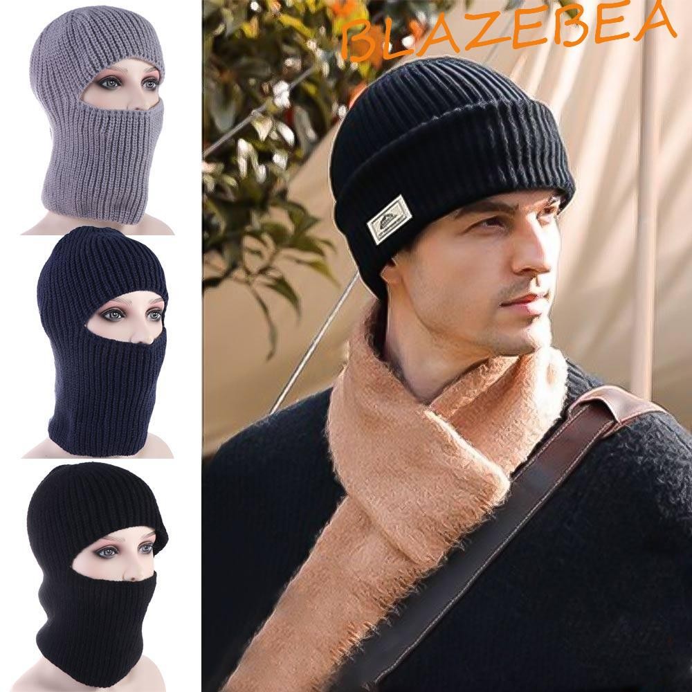 Blazebea หมวกถักหมวกไหมพรม, Bonnet มัลติฟังก์ชั่น 2 in1 หน้ากากถักหมวก, หมวกเป่าโถวหมวกกันลมแบบ ...