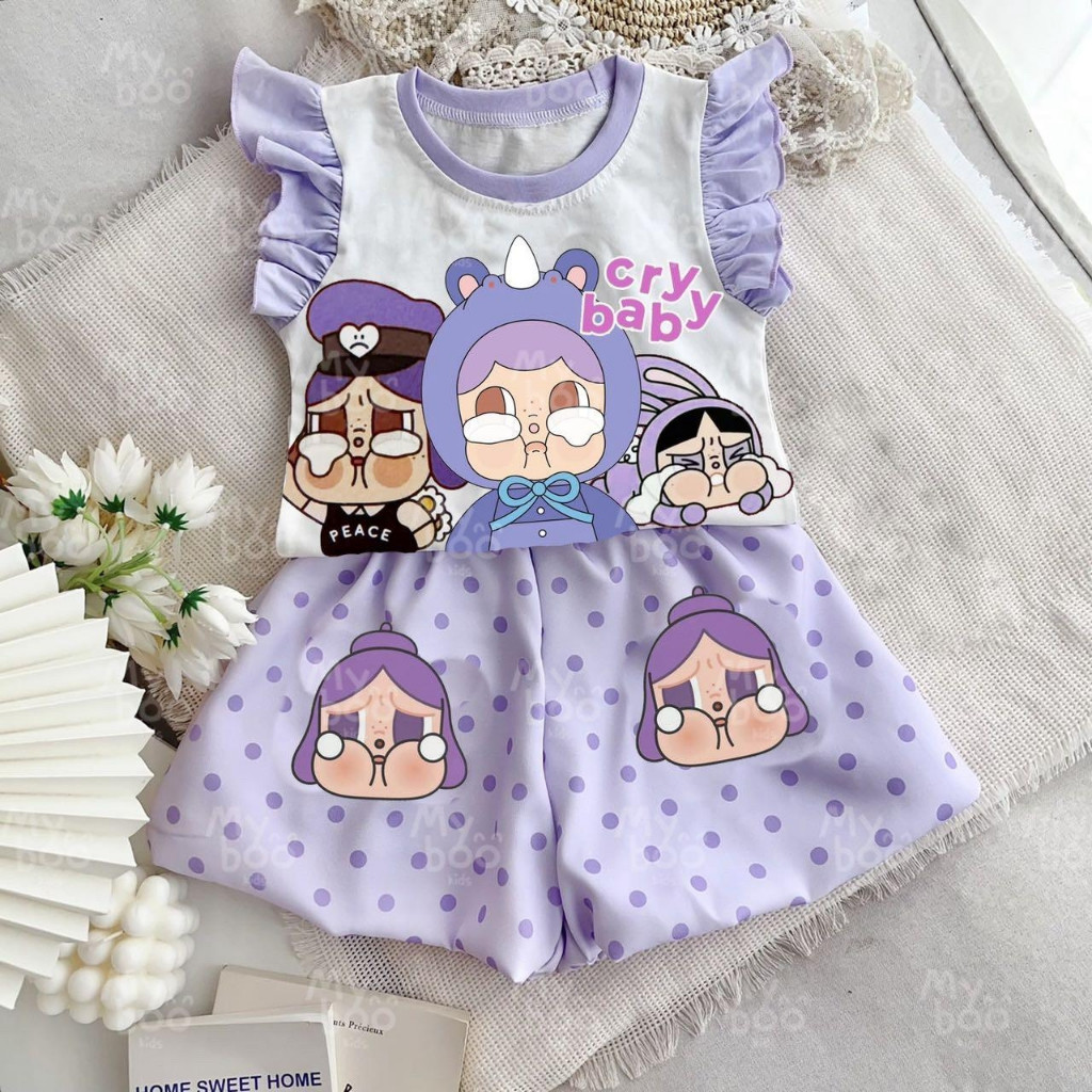 PANG KIDS ชุดเซตลูกสาว พิมลาย cry baby กางเกงบอลลูน N0588 | Shopee Thailand