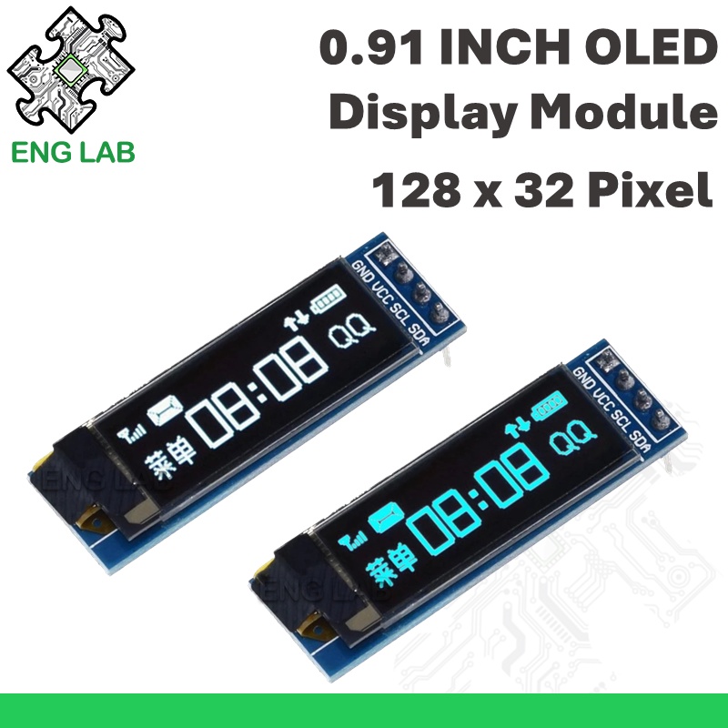 ENGLAB★โมดูลหน้าจอ OLED 0.91 นิ้ว 128x32 พิกเซล พร้อมโปรโตคอล I2C สําหรับ Arduino และ Raspberry ...