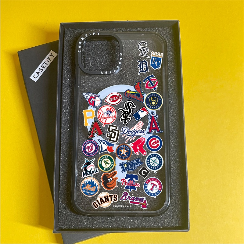 Casetify X MLB Mania สติกเกอร์แม่เหล็ก ขอบดํา ใส แถบด้านข้าง ด้านหน้า เคส Apple IPhone 11 12 13 ...