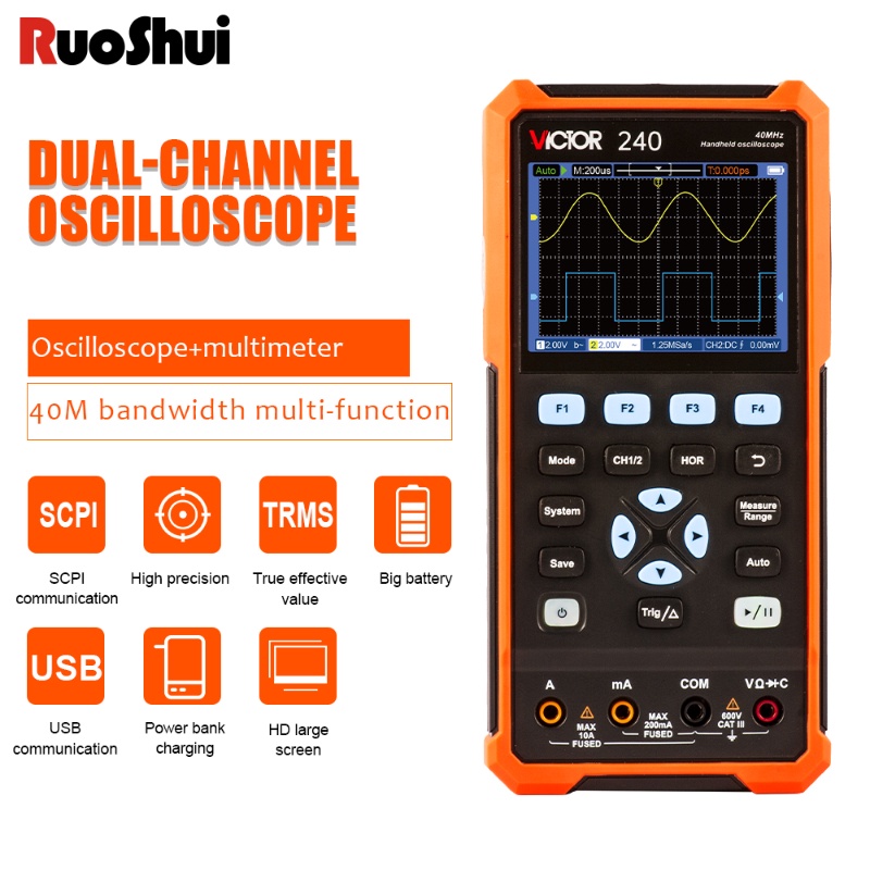 Oscilloscope 3-in-1 Digital Oscilloscope Waveform Generator Ture RMS มัลติมิเตอร์มือถือ 2CH USB ...
