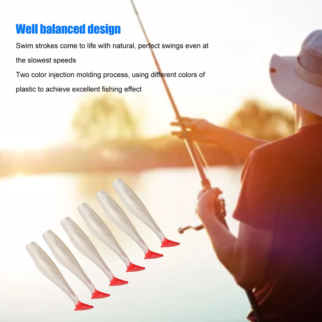 Fishi 6 ชิ้นลอย T Tail เหยื่ออ่อน 8 เซนติเมตร 5 กรัมไขมันแมลงล่อปลากะพง ...