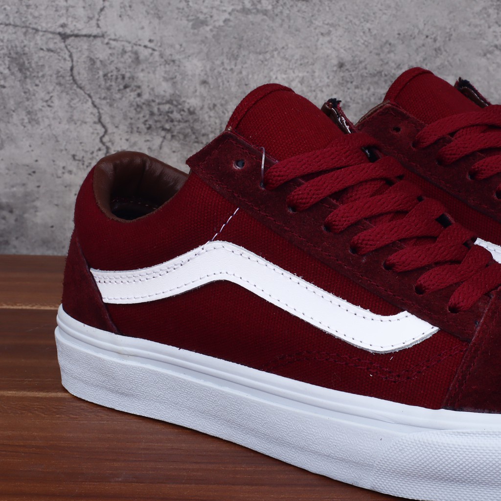 Vans Oldskool Mono Vintage Port Royale Red Maroon White Shoes - Old ...