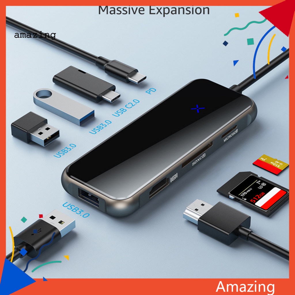 [AM] 8 in 1 ฮับขยาย ความเร็วสูง PD ชาร์จเร็ว USB30 20 Type-C HDMI อุปกรณ์เสริม สําหรับ ...