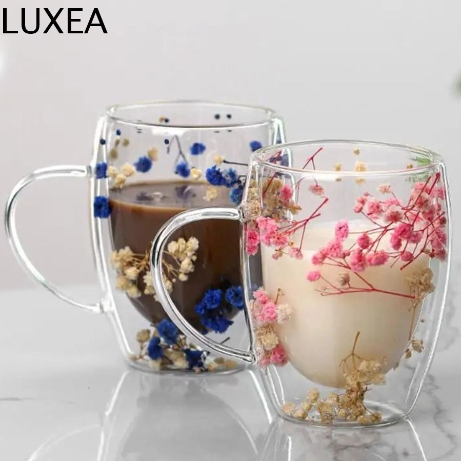 แก้วกาแฟ LUXEA, ถ้วยน้ําสองชั้นโรแมนติก, ทนความร้อนที่สร้างสรรค์ 250/350/450ML แก้วใสถ้วยเอสเปรส ...