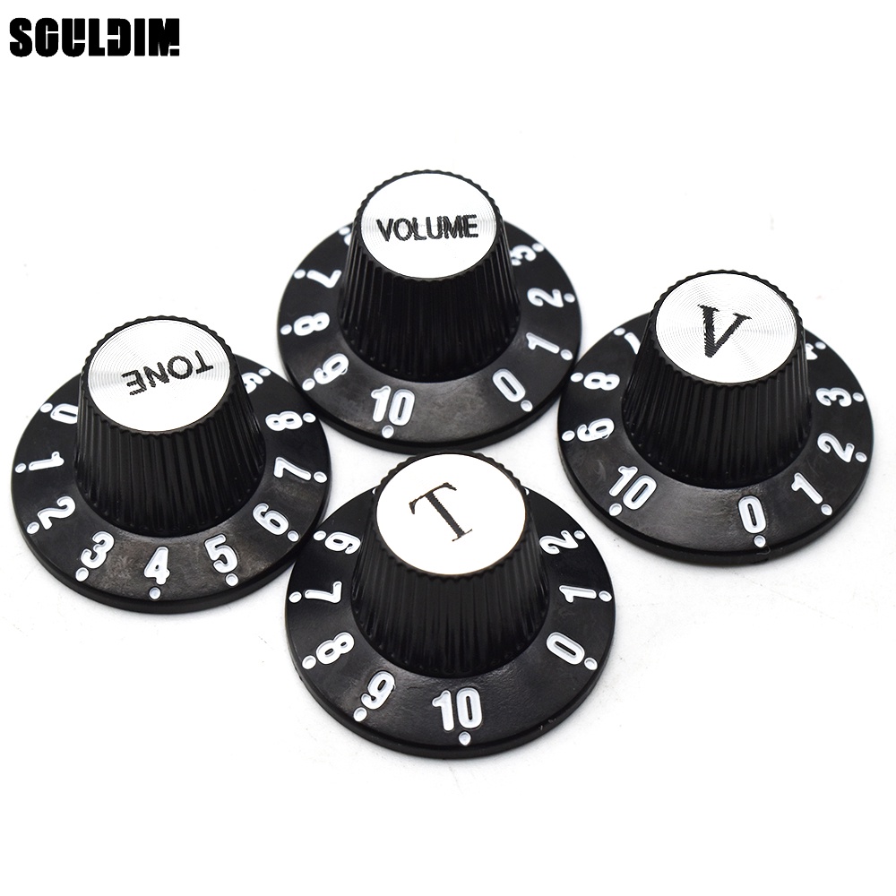 4pcs อลูมิเนียมกีตาร์ Tone และ Volume Speed Control ลูกบิดเงินหมวก Bell ...