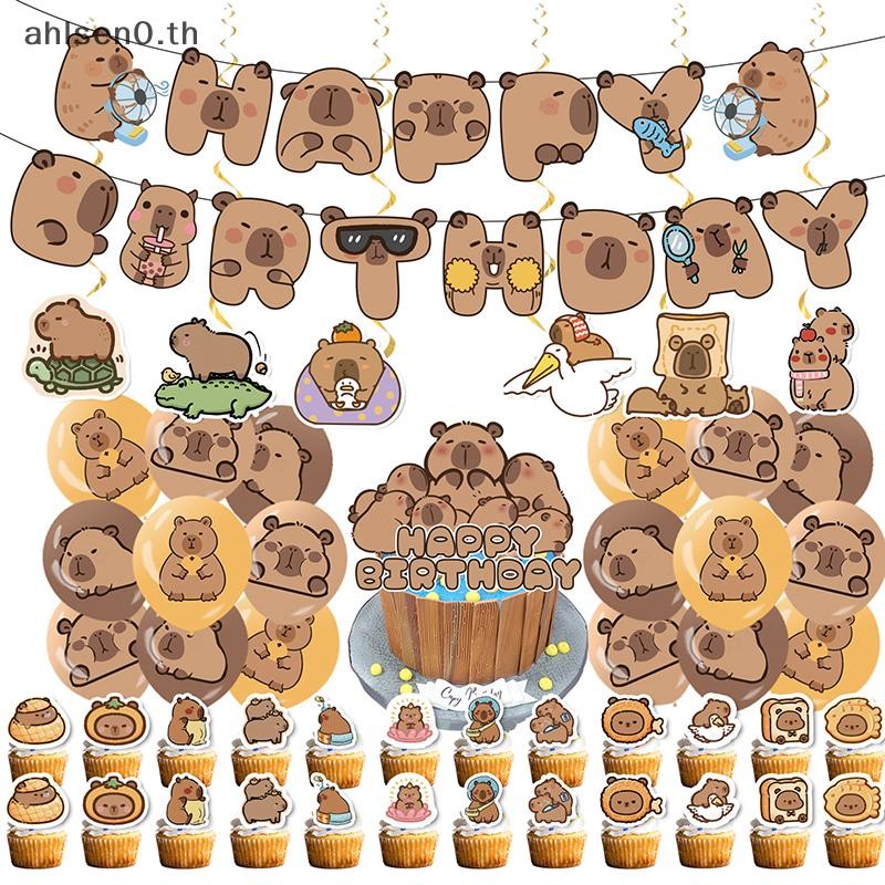 Ahlsen0 Capybara แผ่นกระดาษถ้วยทิ้งผ้าปูโต๊ะ Capybara Themed ตกแต่งวันเกิดเด็ก Party Supplies th ...