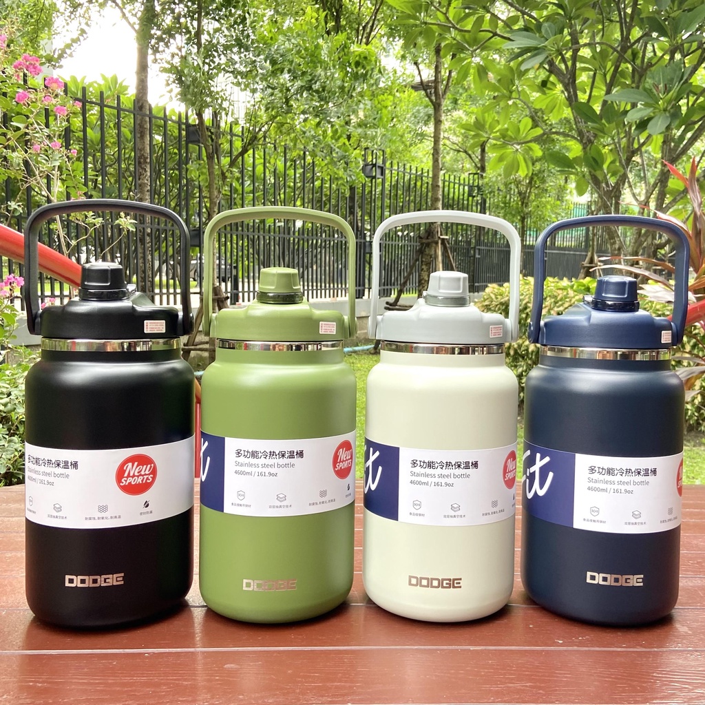 DODGE กระบอกน้ำจัมโบ้ กระติกน้ำขนาดใหญ่ ขนาด 4600 ml. 4.6 ลิตร กระบอกสแตนเลส 304 พร้อมหูหิ้ว ...