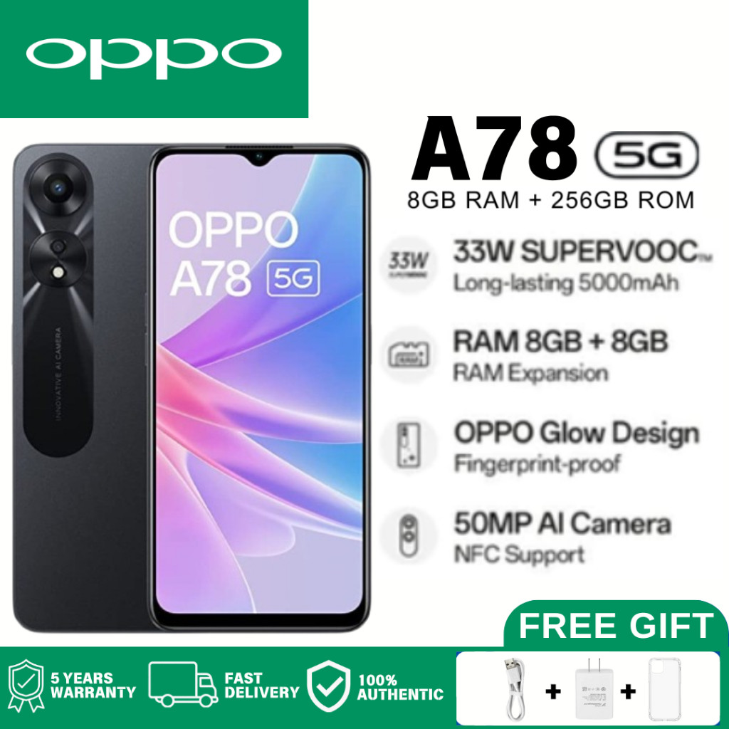 ประกันศูนย์ไทย OPPO A78 5G (8+256GB) โทรศัพท์มือถือ หน้าจอ FHD+ AMOLED ...