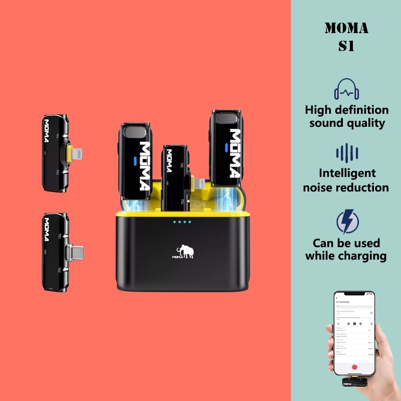 Moma S1 ไมโครโฟนไร้สาย ลดเสียงรบกวน สําหรับบันทึกเสียง ถ่ายทอดสด ...