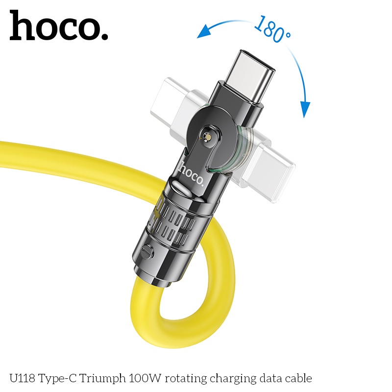 Hoco U118 สายชาร์จ หัวหมุนได้ 180 องศา Type-C 100W / PD 27W / iOS 2.4A ...