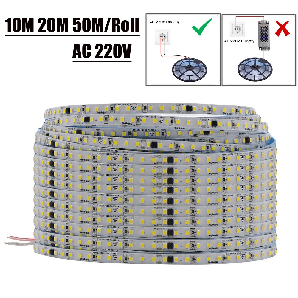 10m 20M/ม้วน AC 220V LED Strip ไม่ต้องใช้ไดร์เวอร์ไม่กันน้ํา 3000K ...
