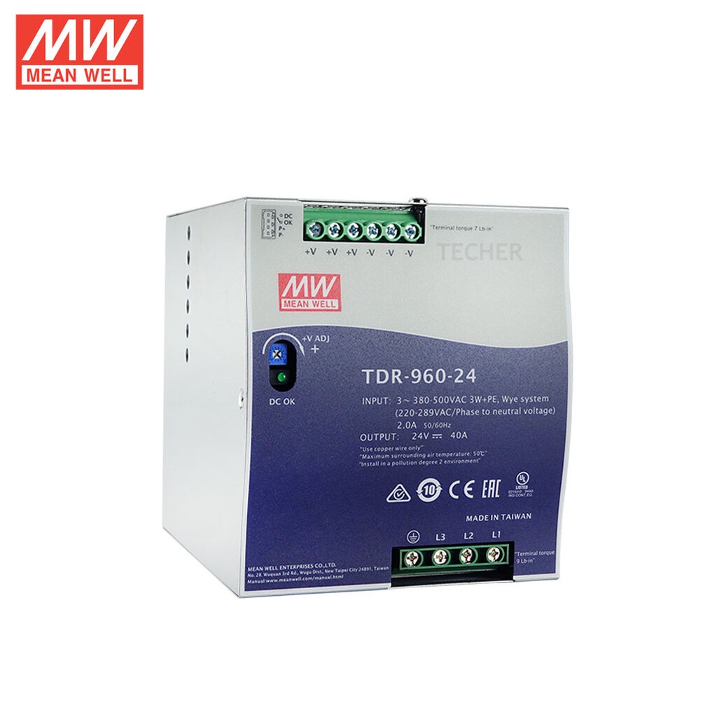 TDR-960-24 | MEAN WELL 3-Phase Industrial DIN Rail SMPS with PFC 960W 24V 40A | Shopee Thailand