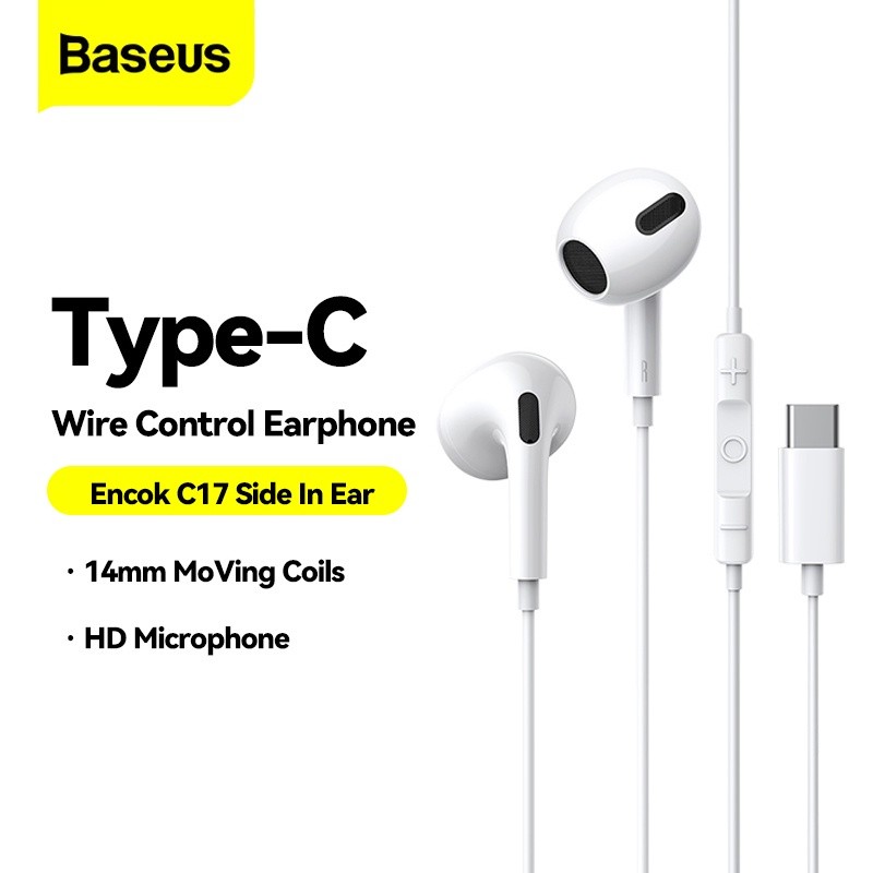 หูฟังอินเอียร์พร้อมไมโครโฟน Type-C หูฟัง หูฟังมีสาย Baseus C17 & H17 3 ...