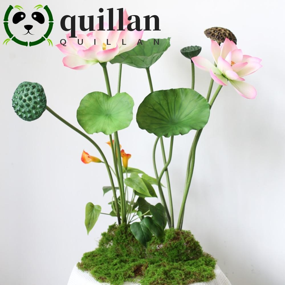 Quillan ดอกบัวประดิษฐ์, PU จําลองโรแมนติกใบบัว, พืช Greenery ประดิษฐ์เหมือนจริง Handmade ยาว ...