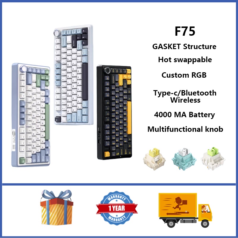 Aula F75 คีย์บอร์ดไร้สาย 75% RGB พร้อมลูกบิด | Shopee Thailand