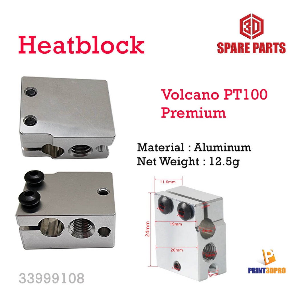 3D Printer Part Volcano PT100 Heat Block For E3D Volcano Hotend ...