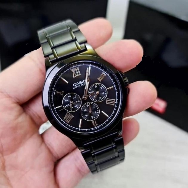 [Time Cruze] Casio MTP-V300 Analog Chronograph Style Black IP Stainless ...